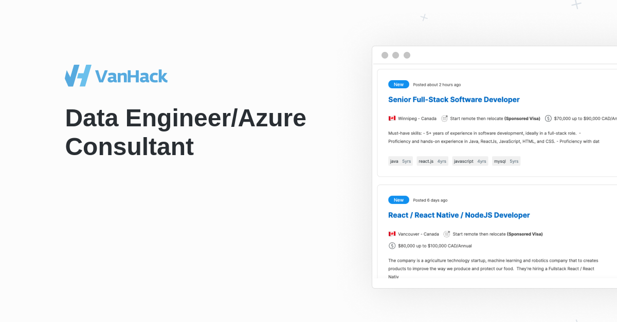 Data Engineer/Azure Consultant - VanHack